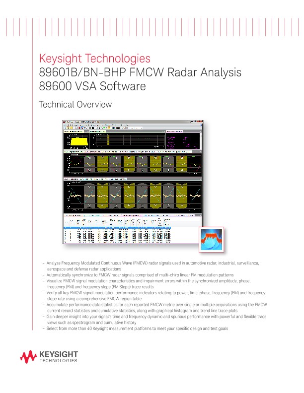 89601B/BN-BHP FMCW Radar Analysis 89600 VSA Software PDF Asset Page | Keysight